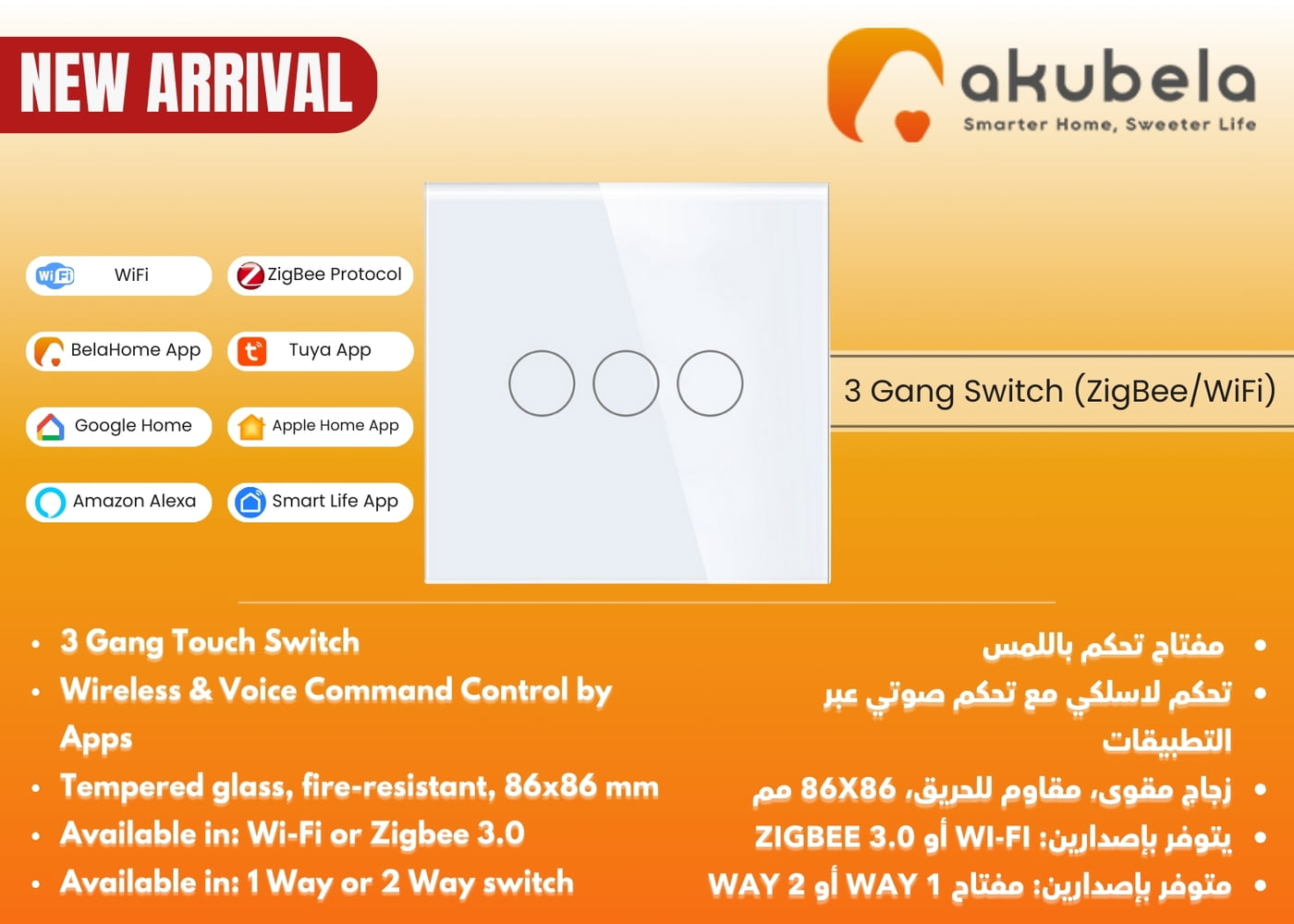 Wi-Fi 3 Gang 1 Way Switch
