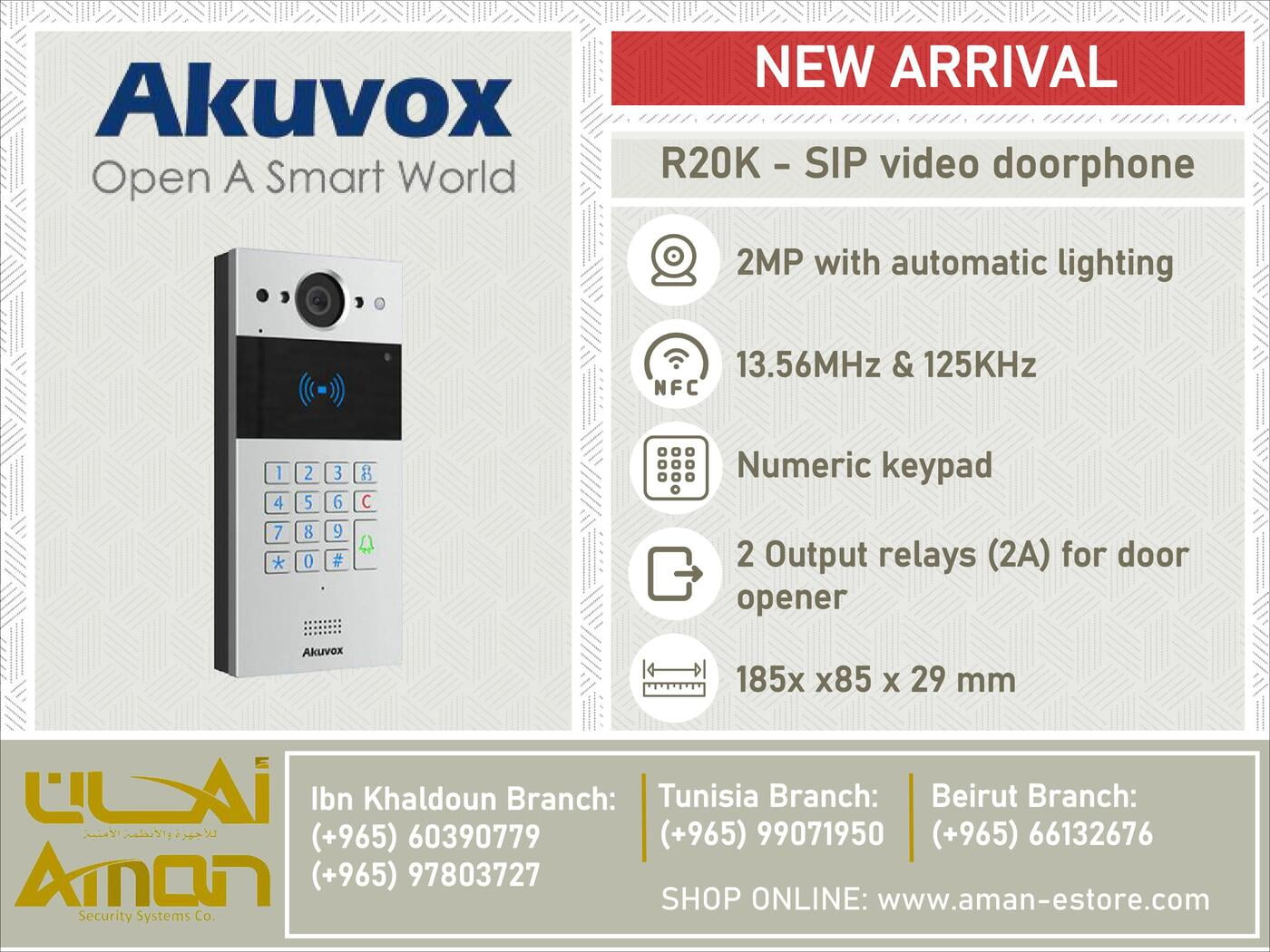 Akuvox R20K On-Wall – Compact SIP Video Door Phone with Keypad Access